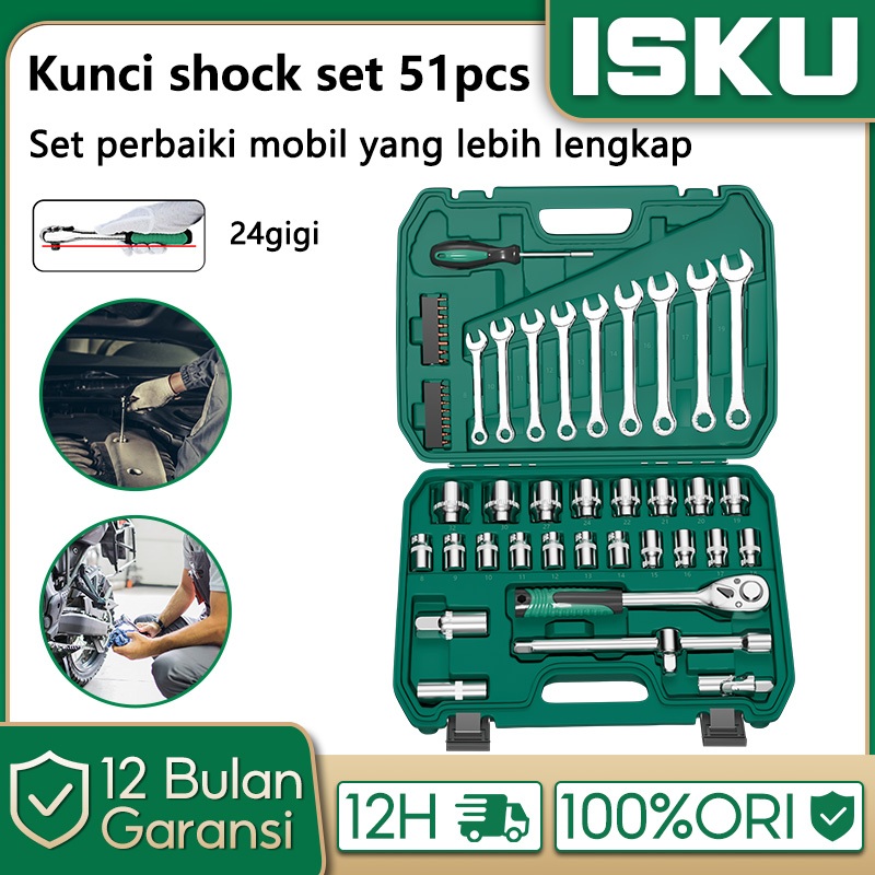Jual ISKU Kunci Sok Set 51pcs/53pcs/37pcs/82pcs Tool Kit Set 24gigi/72gigi Kunci Shock Set ...