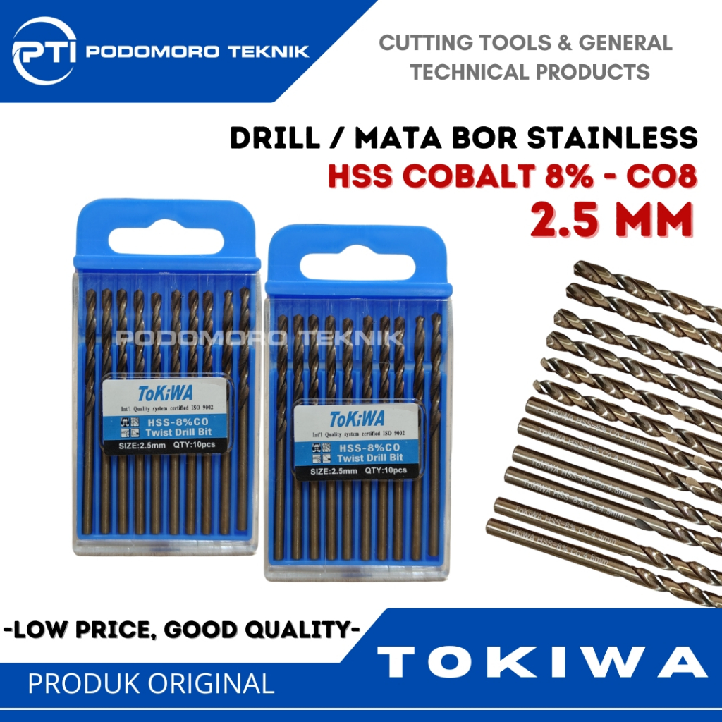 Jual Tokiwa Drill 2.5 MM Mata Bor Metal Stainless Co8 HSS Cobalt 8% Mata Bor Spiral Merk Tokiwa ...
