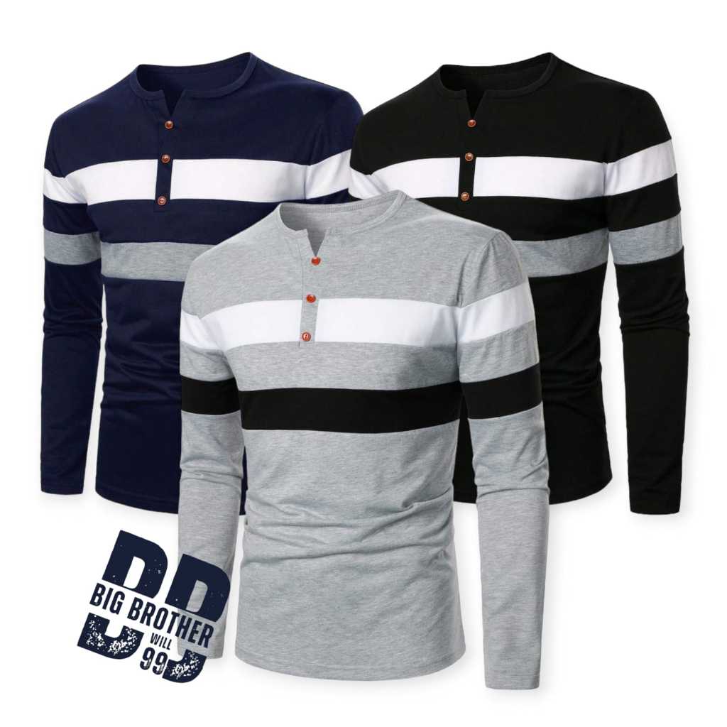 Jual kaos pria lengan panjang model kancing terbaru kombinasi bahan ...