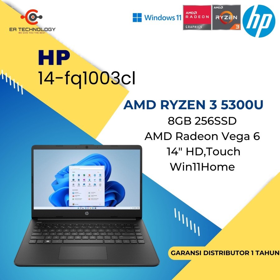 Jual HP 14-fq1003cl Ryzen 3-5300U 8GB 256SSD Vega6 14" HD, Touchscreen ...