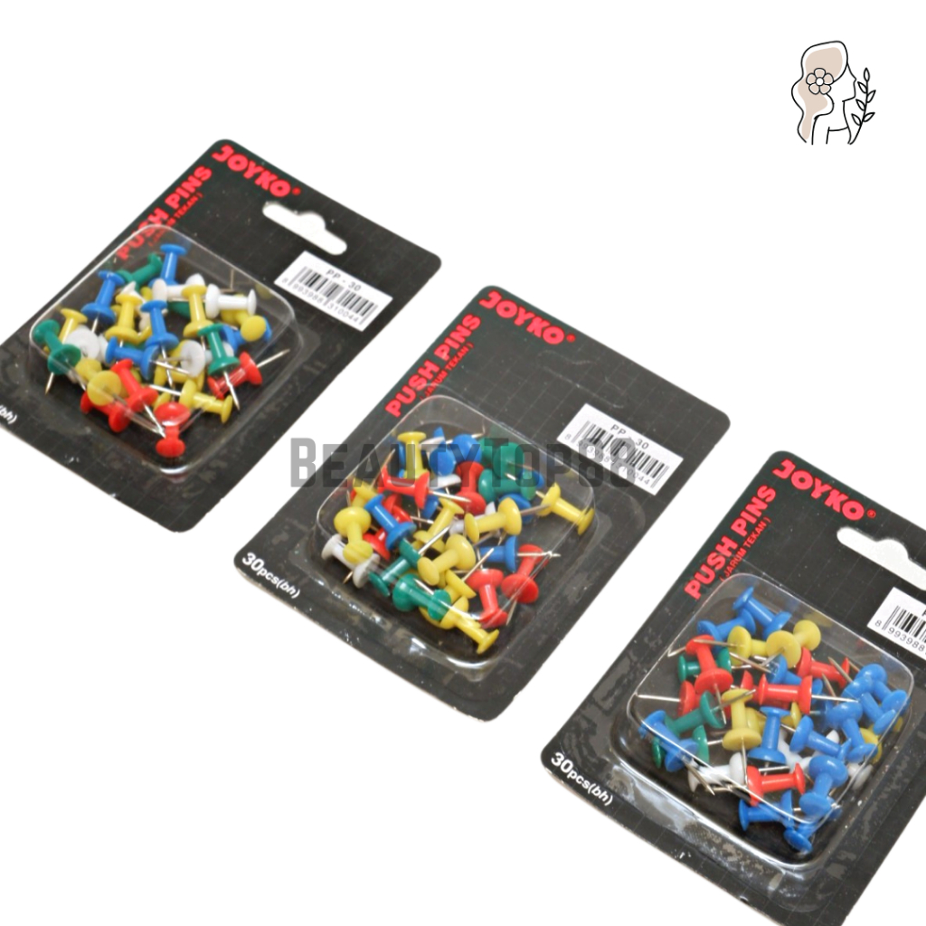 Jual Push Pins Joyko PP-30 - Jarum Tekan Paku Pin Warna Warni 30 pcs ...