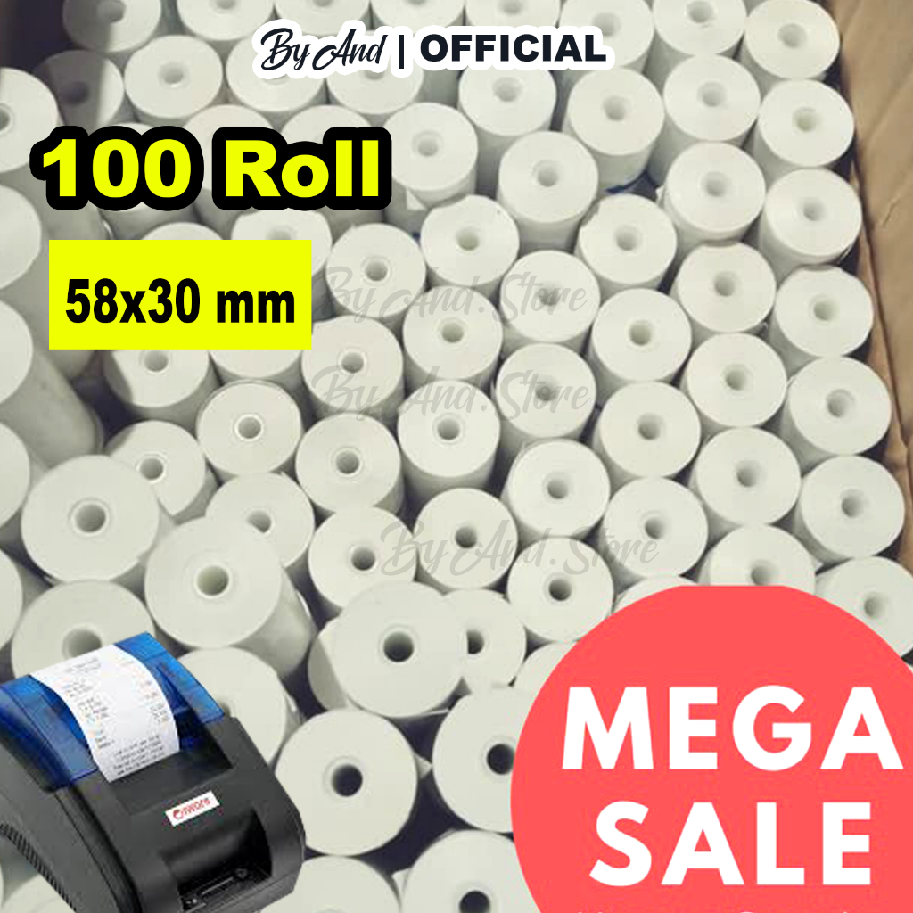 Jual (PAKET USAHA) 100 ROLL KERTAS STRUK THERMAL PAPER ROLL 58MM 58x30 ...