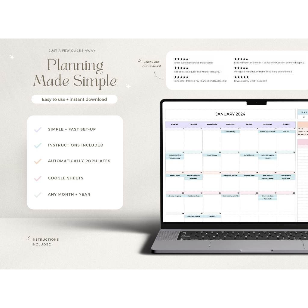 Jual Digital Planner Spreadsheet Google Sheets Calendar Monthly Tracker ...