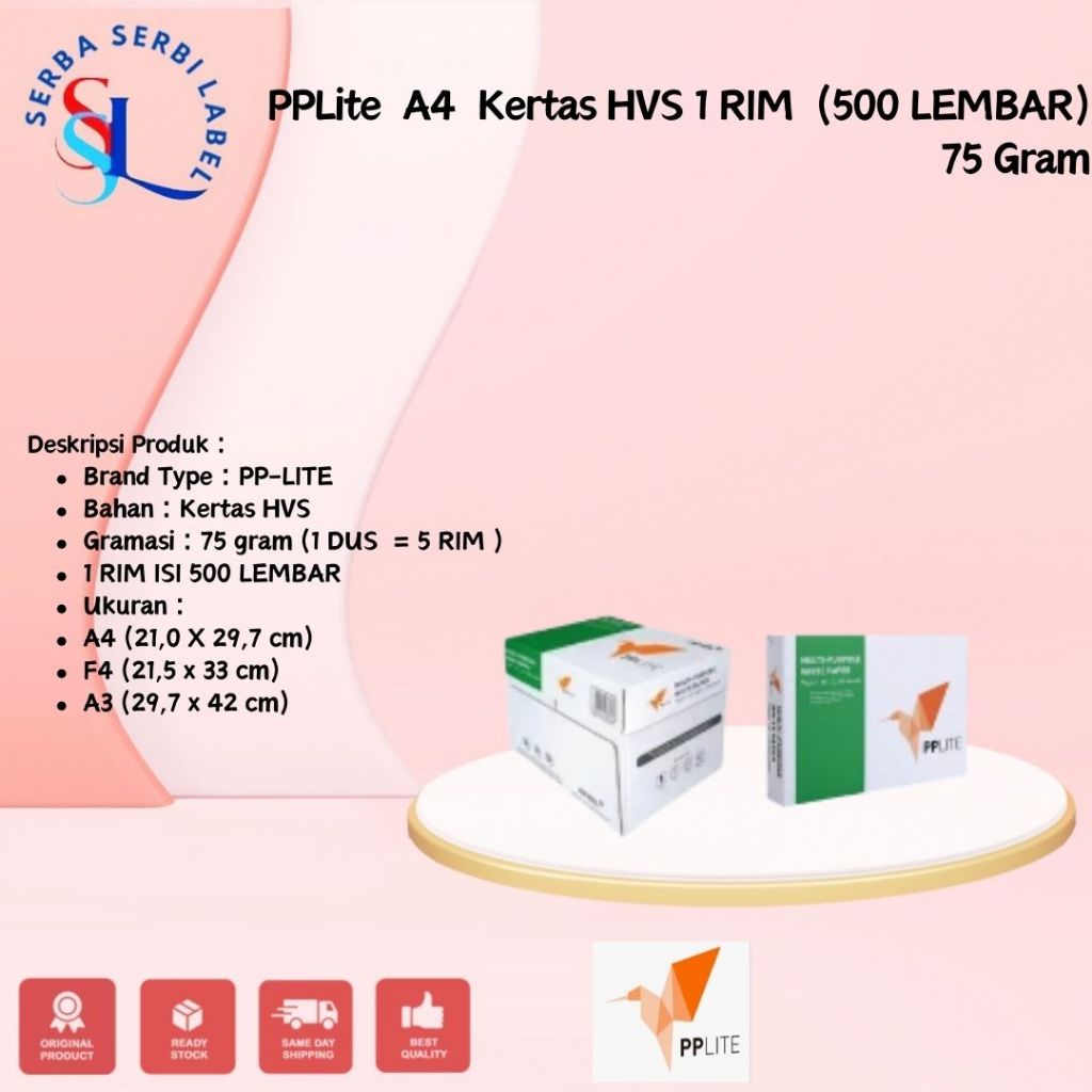 Jual PPLite A4 | F4 | A3 Kertas HVS 1 Rim (500 Lembar) - 75 Gram - A4 ...