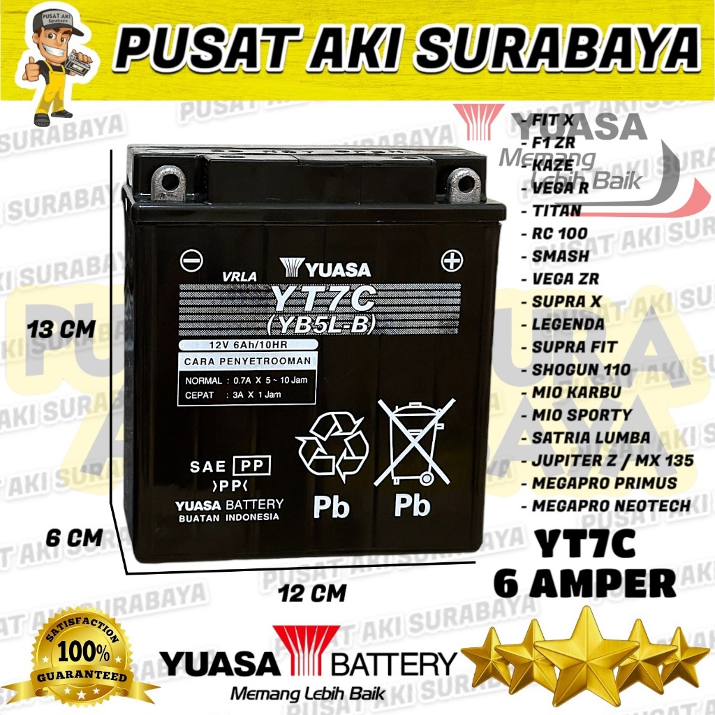 Jual ASLI JAMINAN ORIGINAL YUASA YT7C ACCU MOTOR HONDA GRAND LEGENDA SUPRA MIO SPORTY SMASH ...