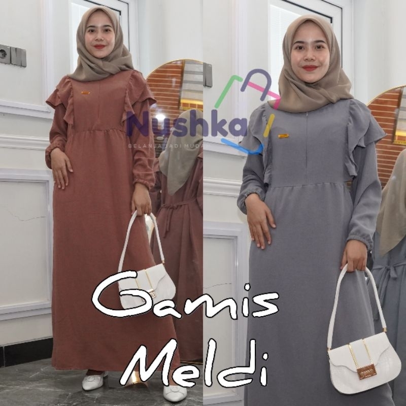 Jual Gamis MELDI Crinkle Airflow Ld 110 / Gamis Ruffle Busui Premium ...