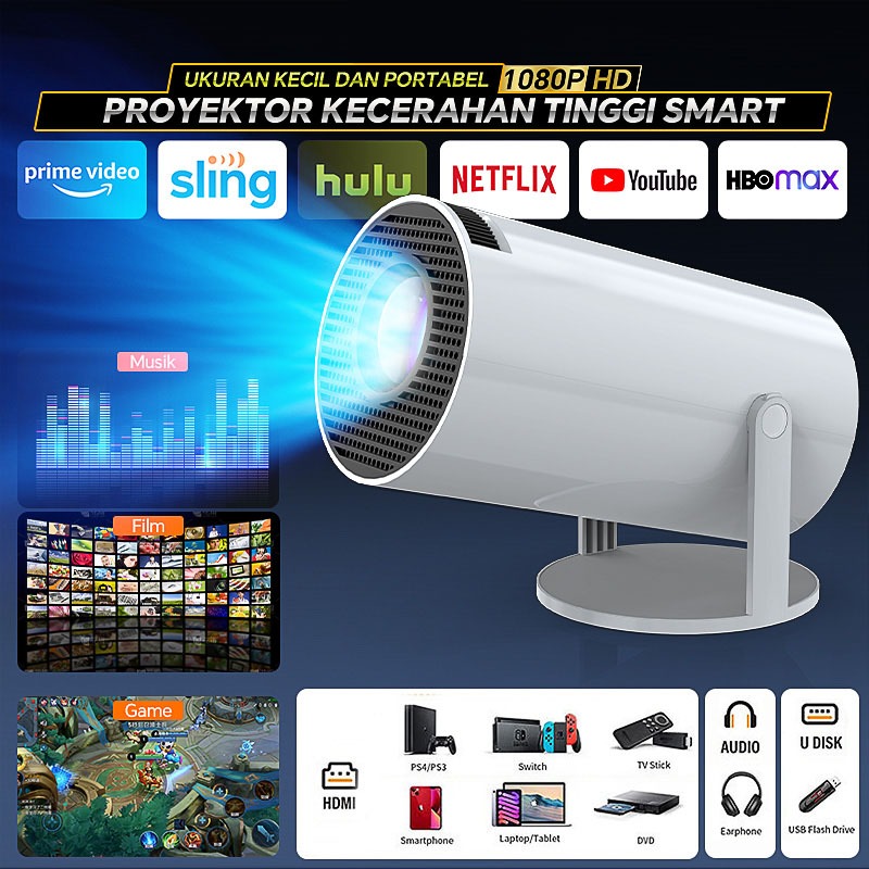 Jual Proyektor 4K Ultra HD untuk Rumah, Menampilkan Dinding Kamar Tidur ...