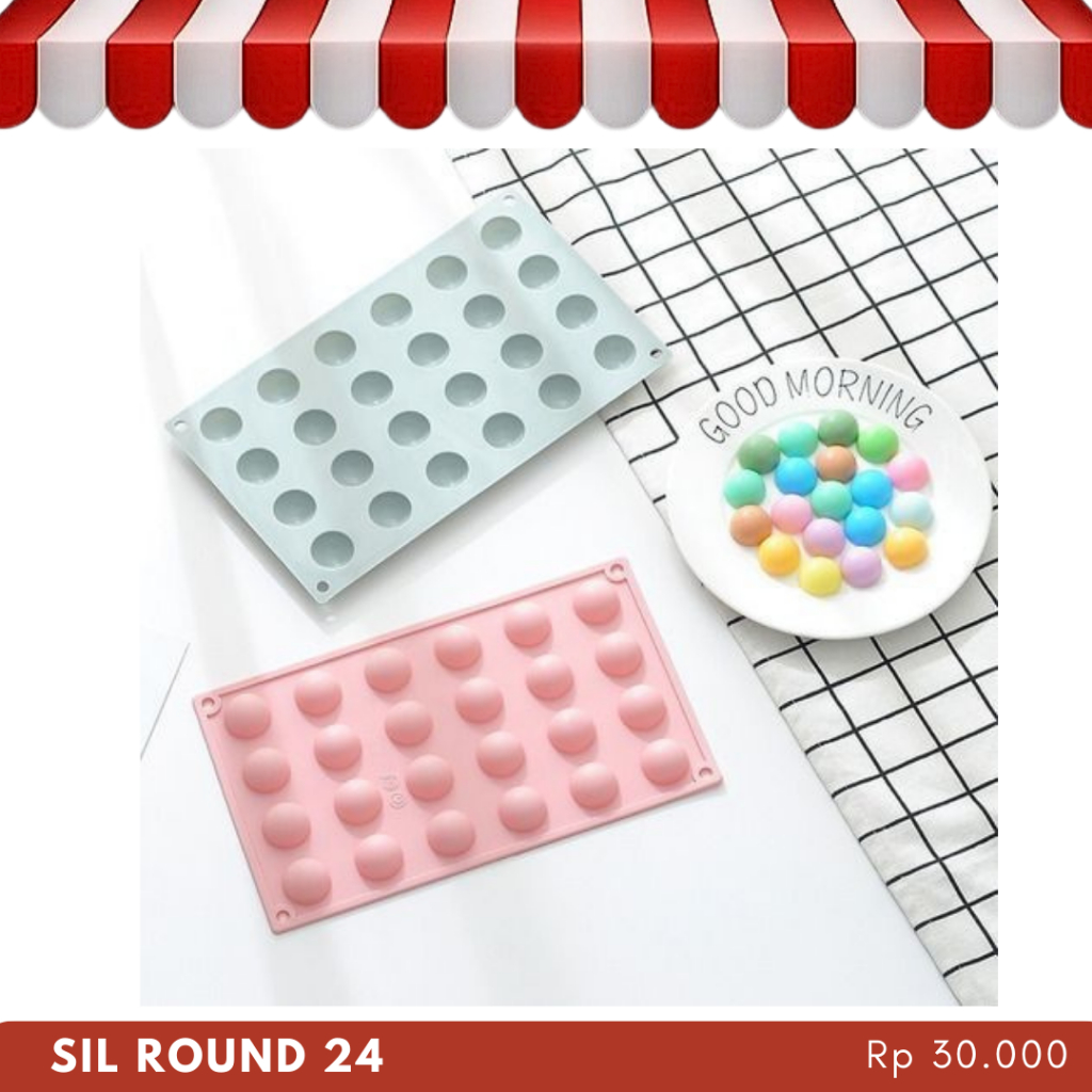 Jual Cetakan Silikon Kue Puding Coklat Jelly Bulat Nastar Lubang 24cav ...