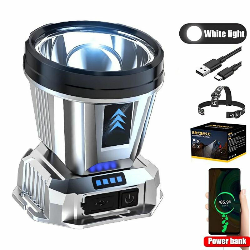 Jual Lampu Senter Kepala 300 Watt Super Terang Baterai Power Bank ...