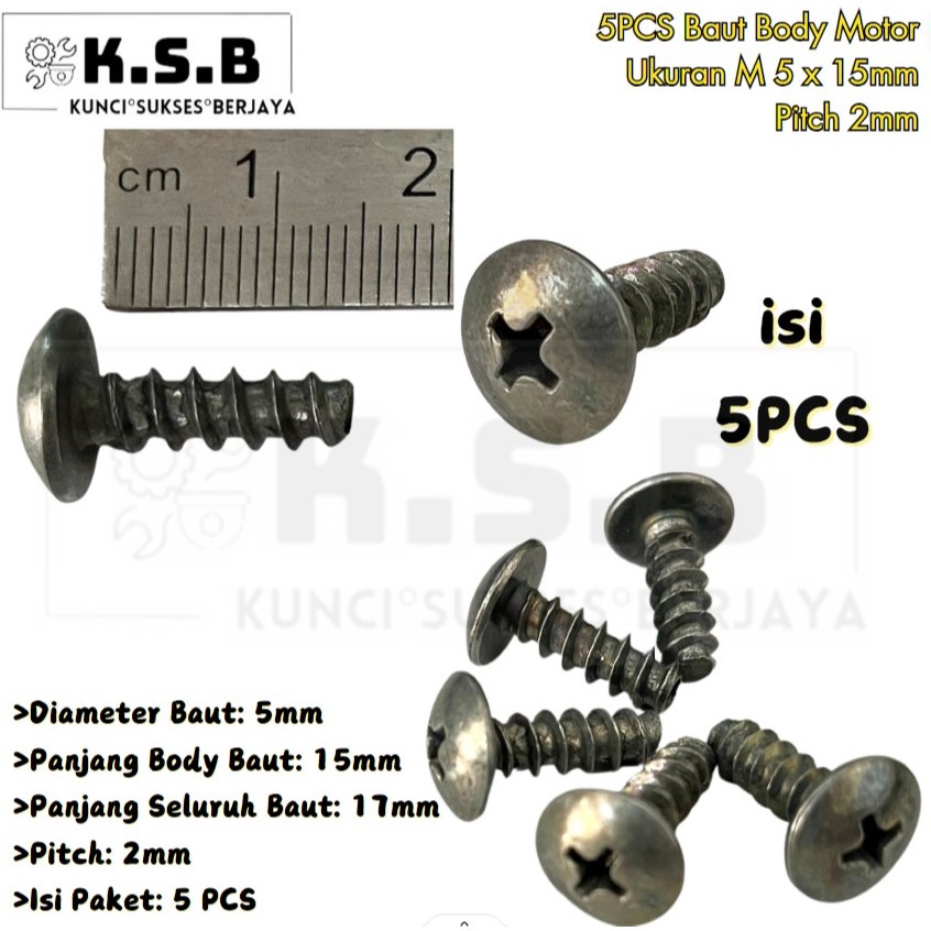 Jual 5PCS Baut Body Motor Ukuran M 5 x 15mm Pitch 2mm | Shopee Indonesia