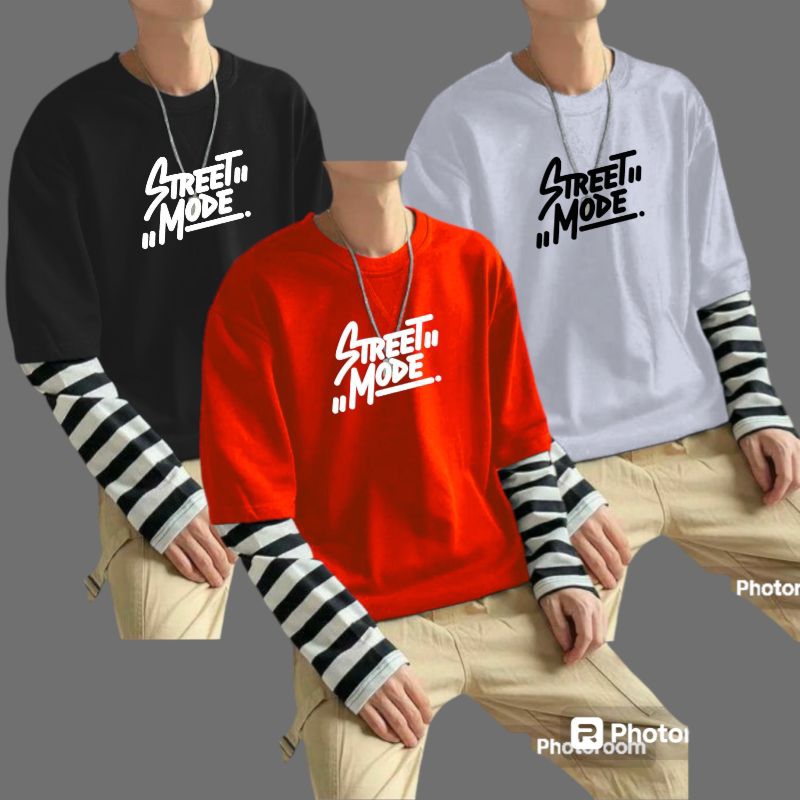 Jual Paket 3 Potong Baju Kaos Sablon Lengan Panjang Sambung Model Korea ...