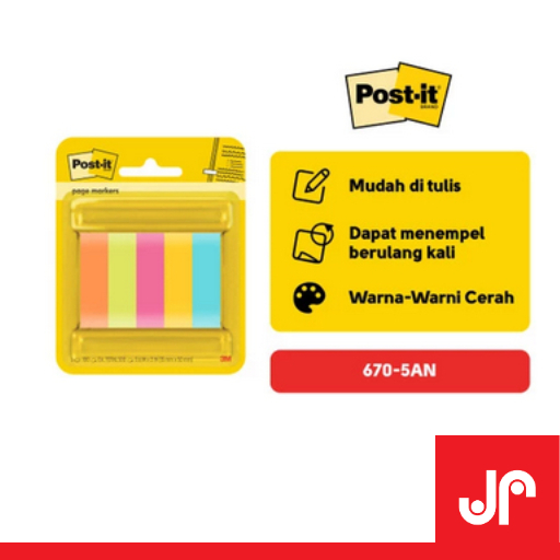 Jual 3M POST IT PAGE MARKERS 670-5ASST 15mm x 50mm / PENANDA HALAMAN BUKU/ 5 WARNA 100 SHEETS ...