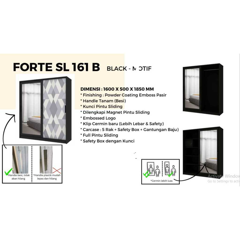 Jual Lemari Pakaian 2 pintu Sliding Bahan PLAT BESI Uk 160x50x185 merk ...