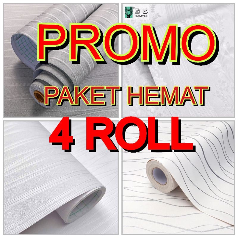 Jual PROMO PAKET HEMAT 4 ROLL Wallpaper Sticker Dinding Motif Putih Salur Timbul Mewah Elegant ...