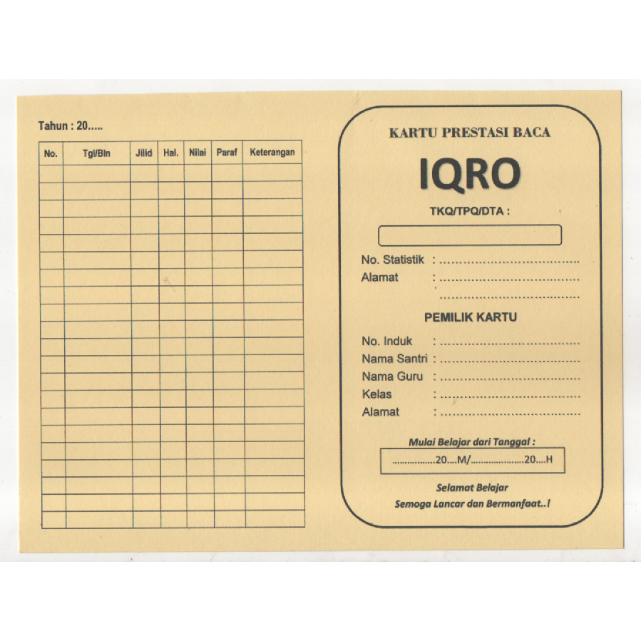 Jual KARTU PRESTASI IQRO /TPQ /RTQ MADIN TPA KARTU NGAJI | Shopee Indonesia