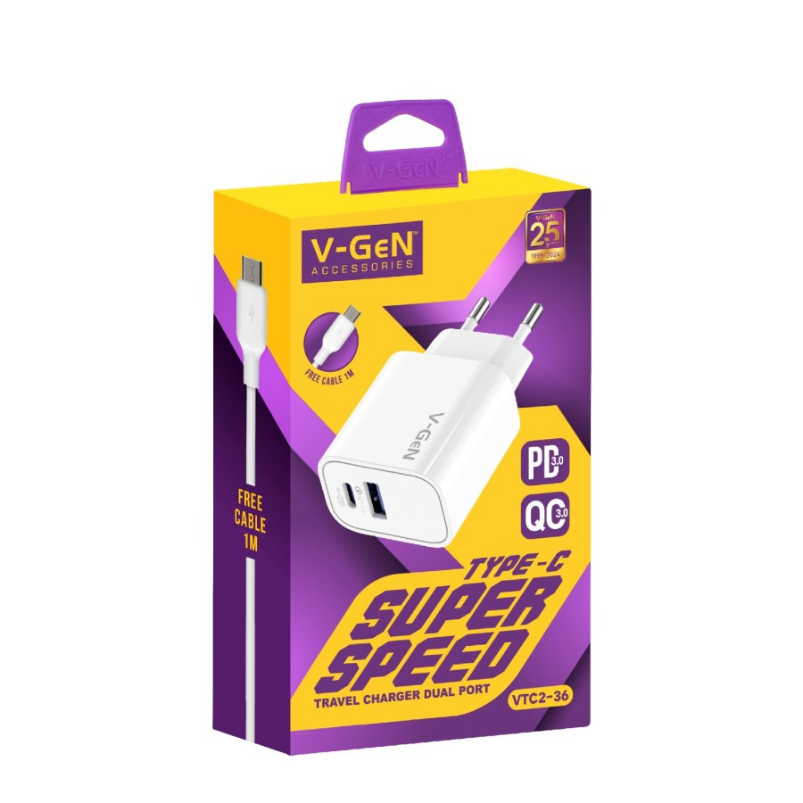 Jual Adaptor Travel Charger VTC2-36 20W Super Fast Charging 2 PORT USB ...