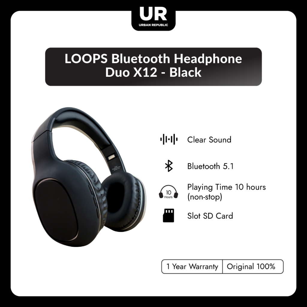 Jual LOOPS Bluetooth Headphone Duo X12 - Black | Shopee Indonesia