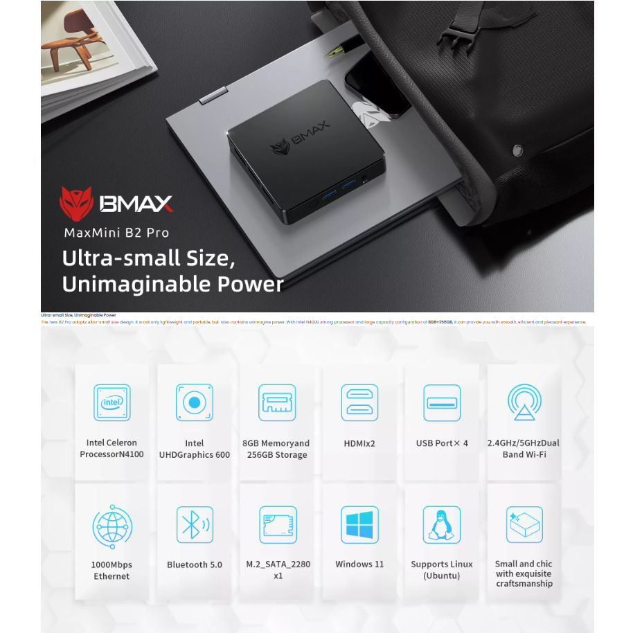 Jual Mini PC Office BMAX MaxMini B2 Pro 8/128GB SSD Dual HDMI WiFi Windows 11 Pro | Shopee Indonesia