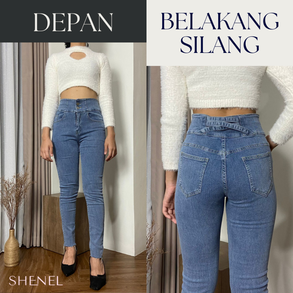 Jual Shenel | Jeans Highwaist Xena S02 Celana Jeans Wanita High Waist ...