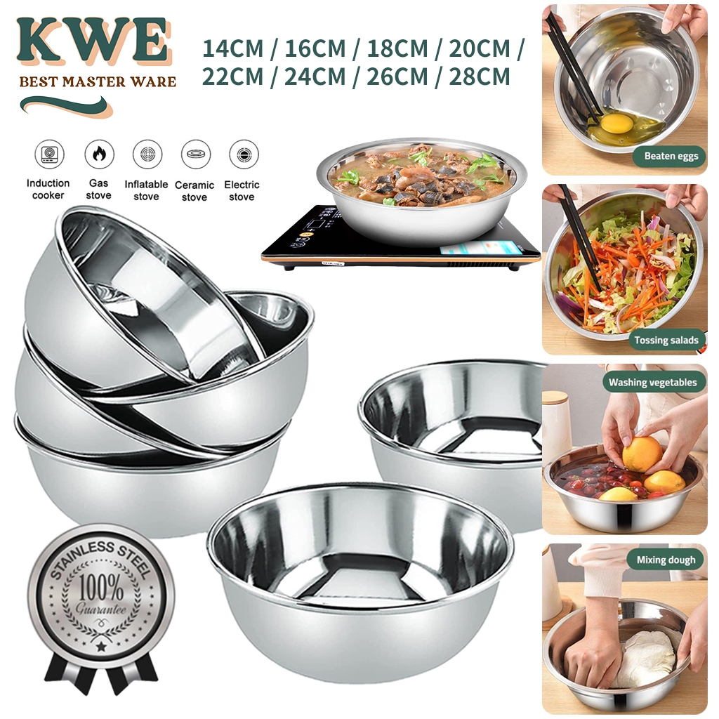 Jual KWE [5PCS] Baskom stainless tebal Serbaguna Ukuran 14,16,18,20,22 ...
