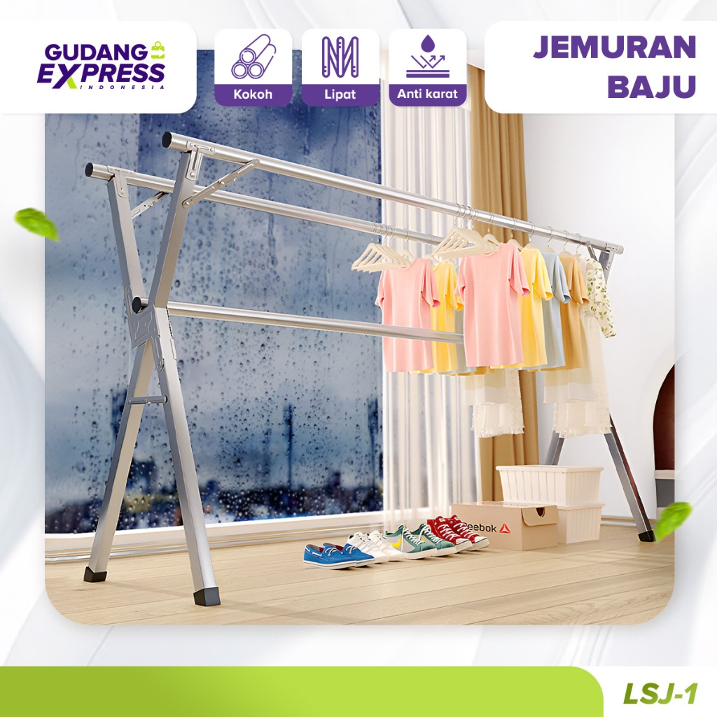 Jual GEI - COD Rak Jemuran Baju Lipat Stainless Anti Karat | Shopee ...