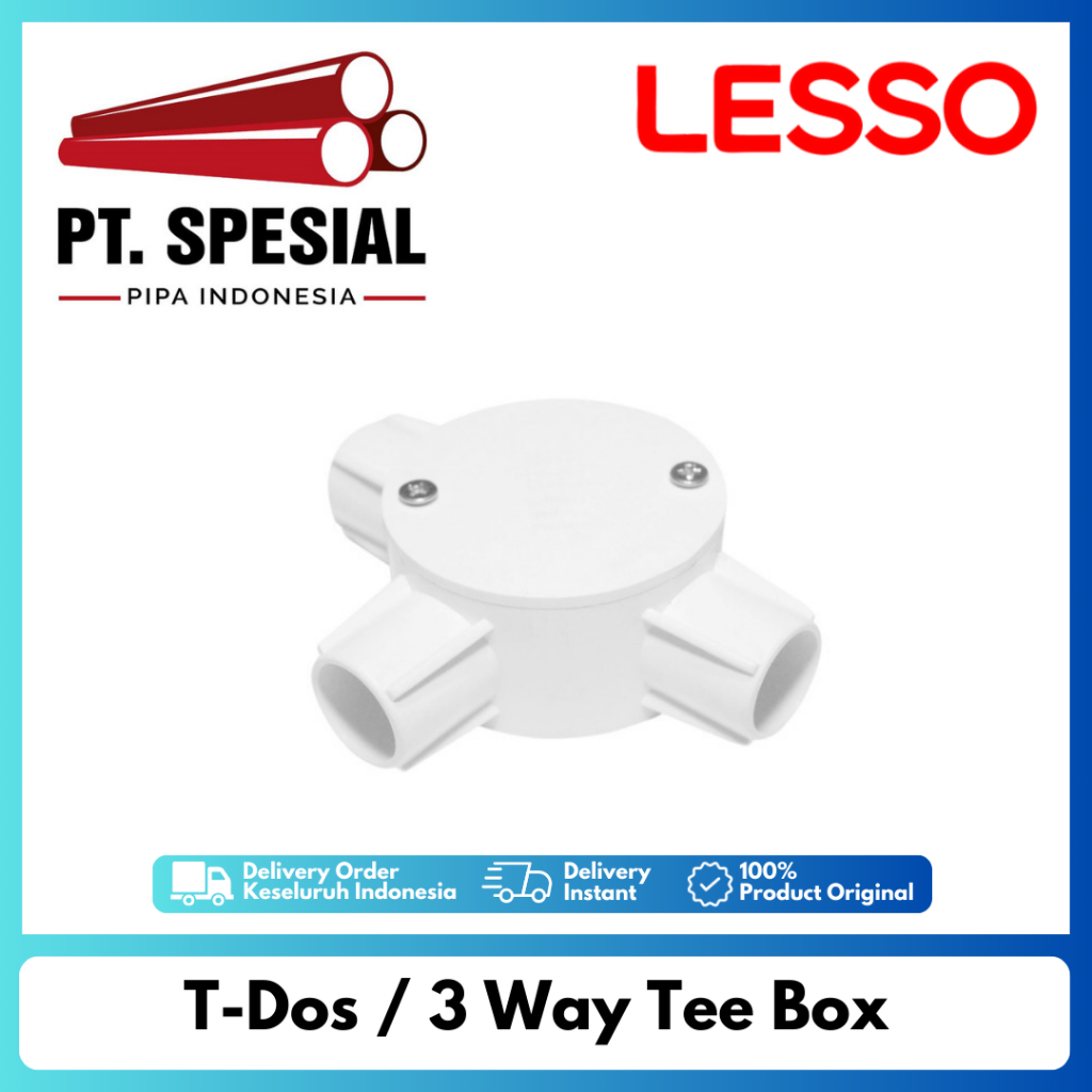 Jual T-Dos DN25 Conduit Lesso / 3 Way Tee Box (with cover) / Tee Dus ...
