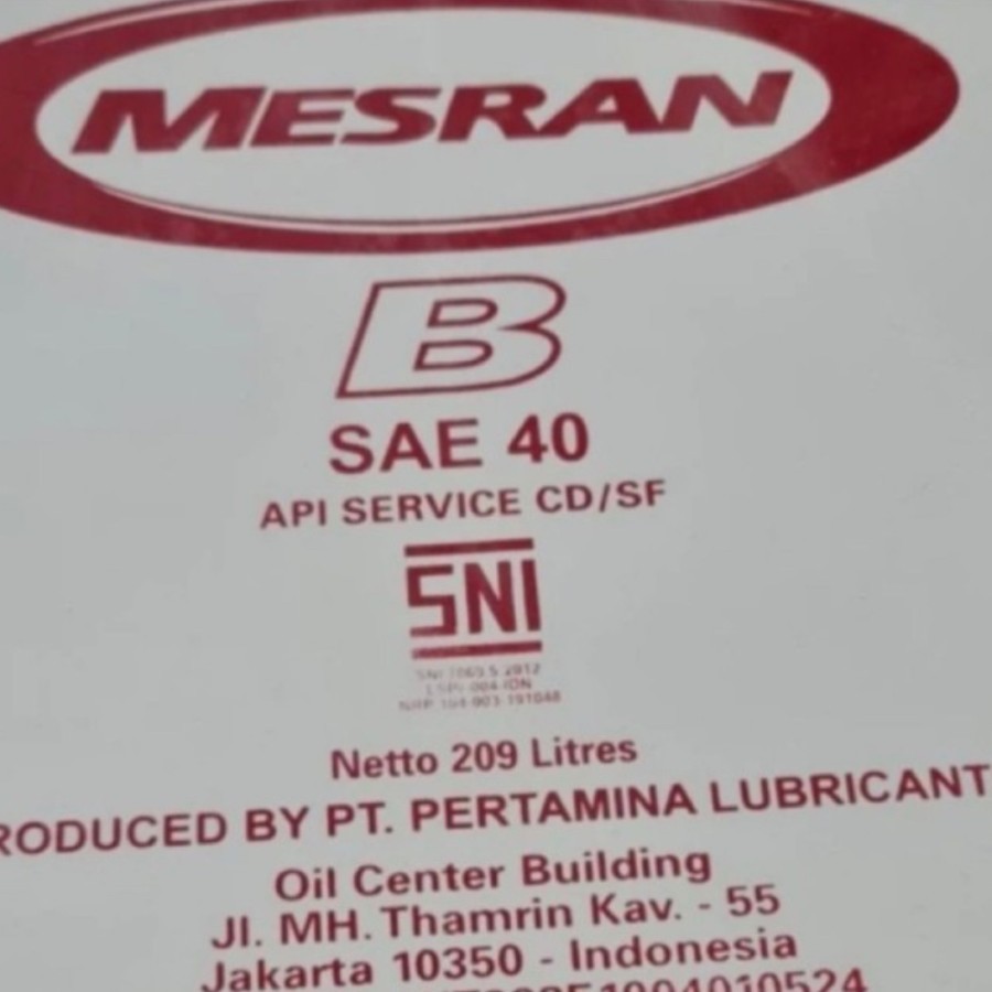 Jual OLI DRUM MESRAN B SAE 40 API CD/SF 209 Liter Pertamina oli mesin ...