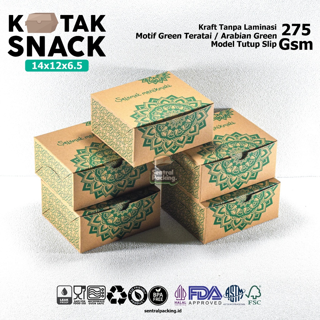 Jual (25,50,100 PCS) Kotak Snack R3 14x12x6.5 Motif Green Teratai / Dus Snack Dus Kue Model Slip ...