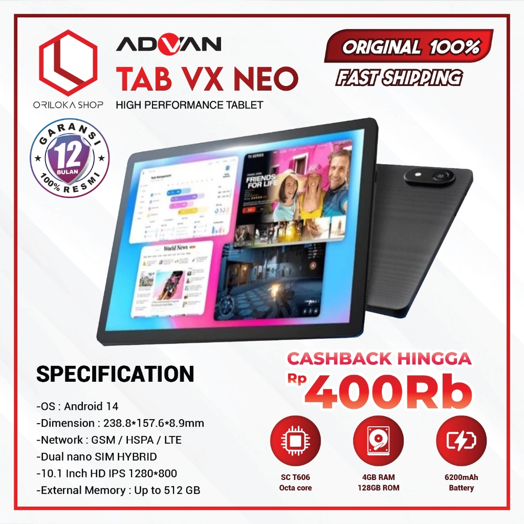 Jual ADVAN TAB VX NEO 4GB/128GB | Layar 10.1” | Tablet Android 14 | Garansi Resmi | Shopee Indonesia