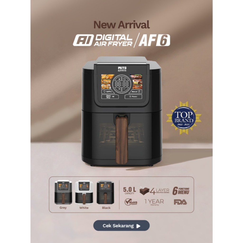 Jual MITO Air Fryer AF6 Smart AI-Fryer Digital, Low Watt, 5L Semi Transparan, Touch Screen LED ...