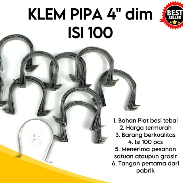 Jual KLEM BESI PLAT PIPA UKURAN 4 ( EMPAT ) INCH ISI 100 BIJI PER PACK ...
