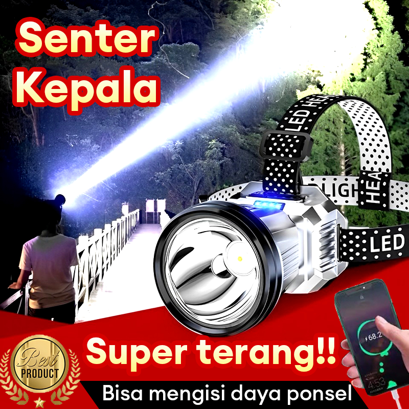 Jual Senter Kepala Headlamp Rechargeable senter super terang lampu ...
