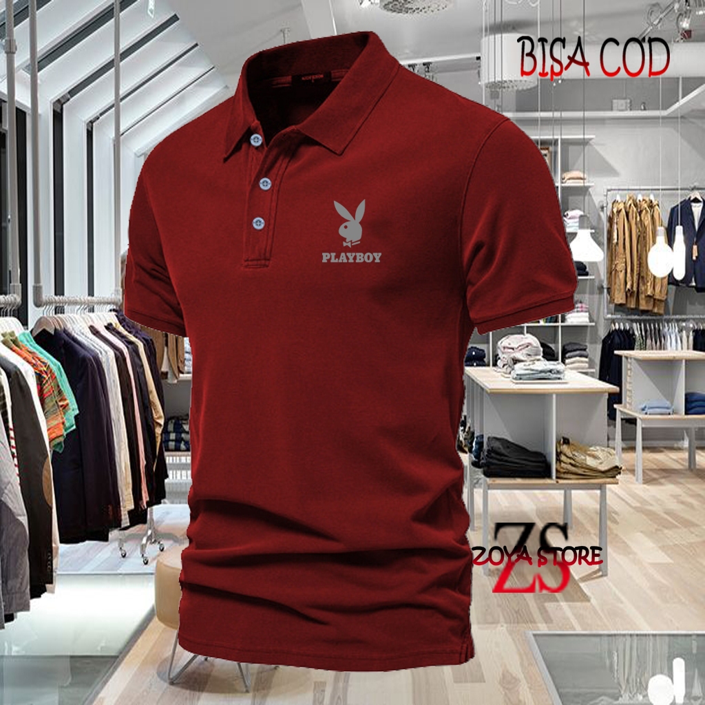 Jual COD T-shrit POLO kerah Playboy Text Silver Kaos Kerah Dewasa Shirt / Kaos Wangki Pria Polo ...