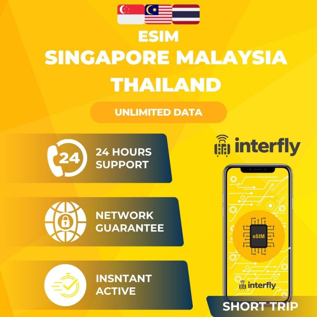 Jual Interfly Travel eSIM Singapore Malaysia Thailand Unlimited 500MB/Day Short Trip Internet ...
