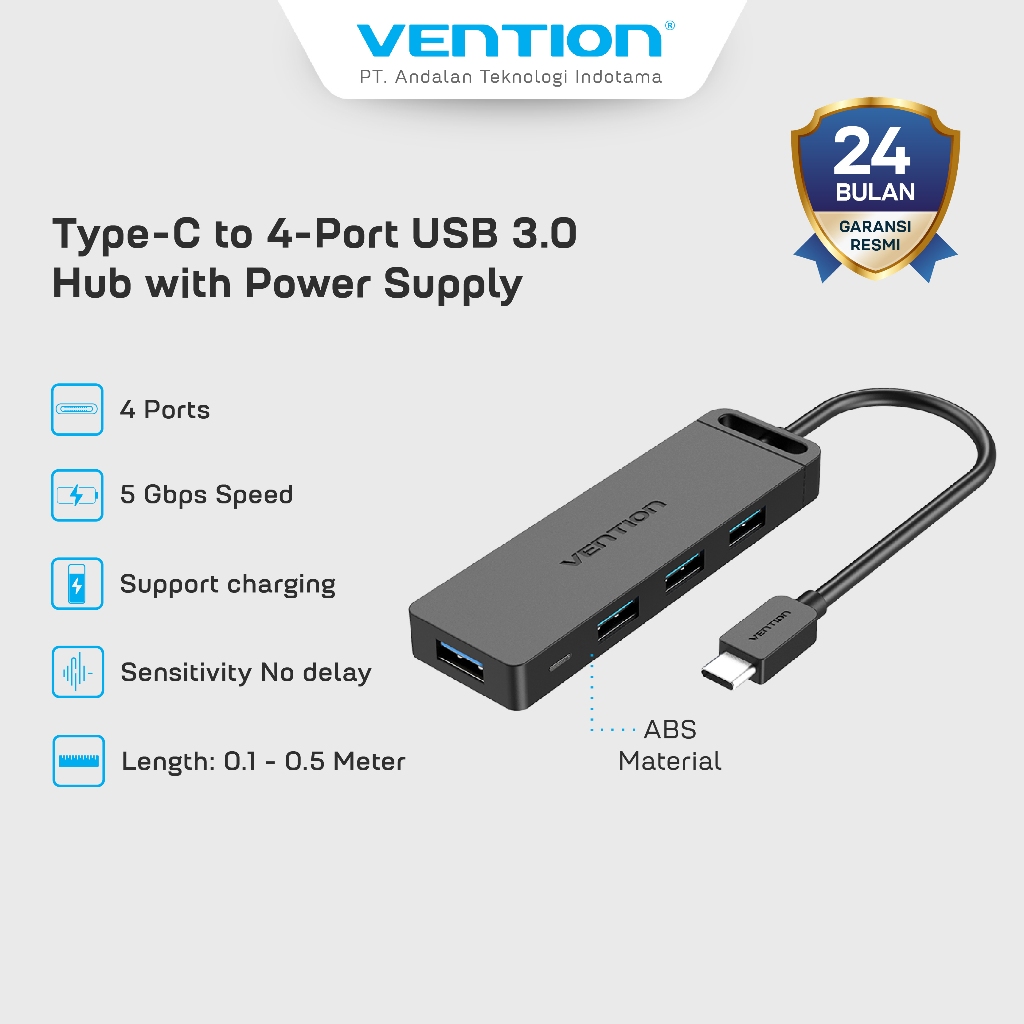 Jual Vention Hub Type C 4 Port USB 3.0 With Power Supply - TGK | Shopee ...