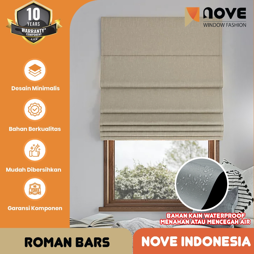 Jual Nove - Roman Bars Blinds Water Proof Blackout 100% - Ukuran Custom - Tirai Jendela Gulung ...