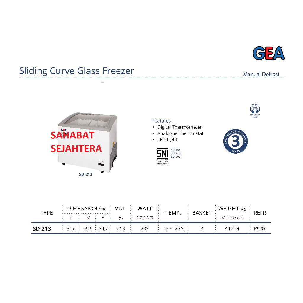 Jual GEA Sliding Curve Glass Freezer SD-213 Freezer Sliding Kaca | Shopee Indonesia