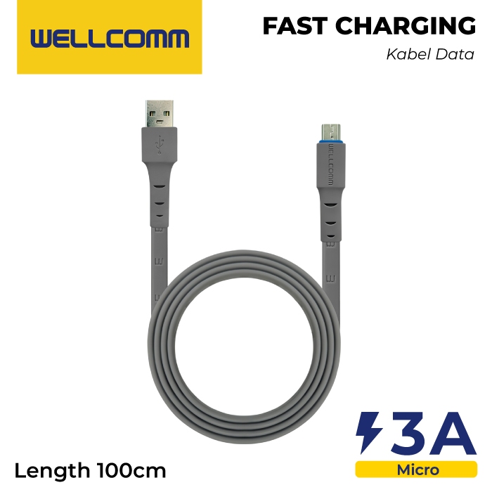 Jual Kabel Data Wellcomm Fast Charging 3A Flat Motif W Micro 1M 100cm ...