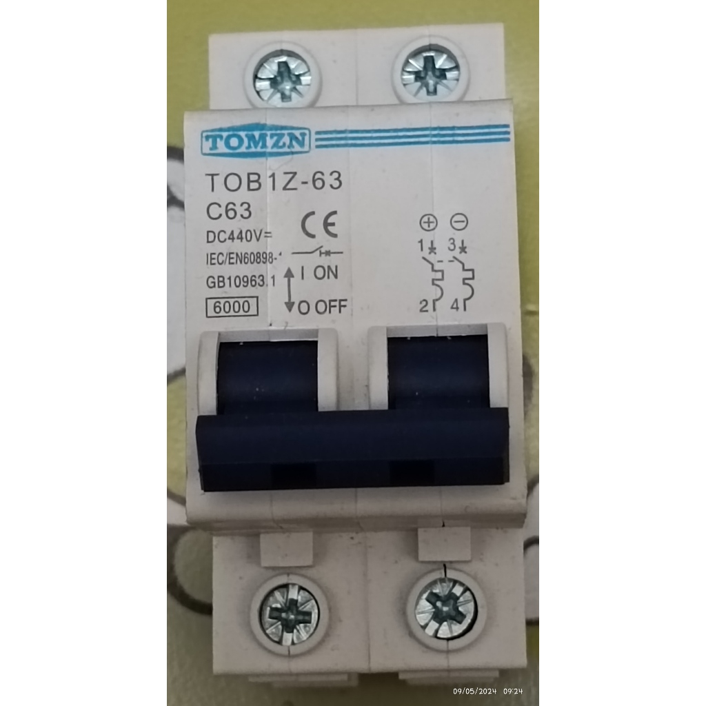 Jual Miniature Circuit Breaker MCB DC 2 pole Tomzn TOB1Z-63 C63 63 ...