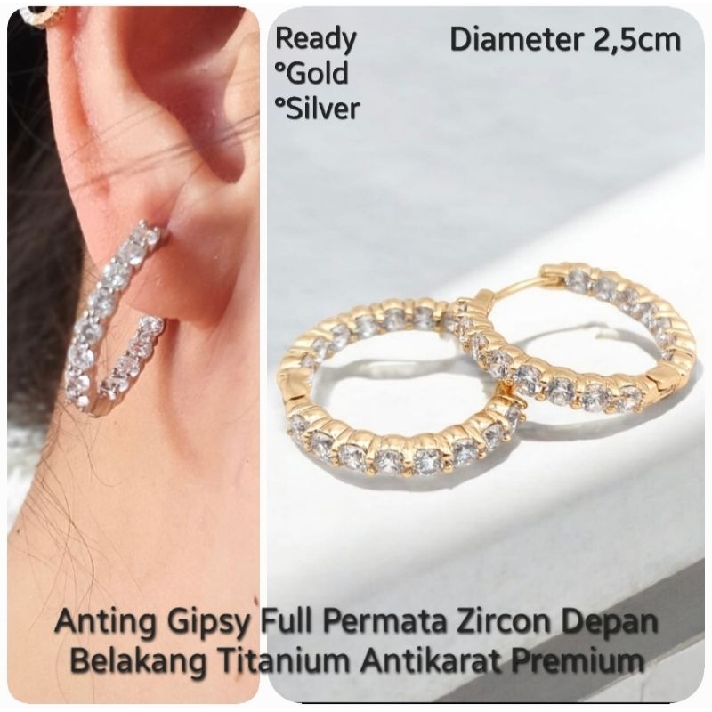 Jual Anting Gipsy Double Permata Sirkon Titanium Antikarat Premium | Shopee Indonesia