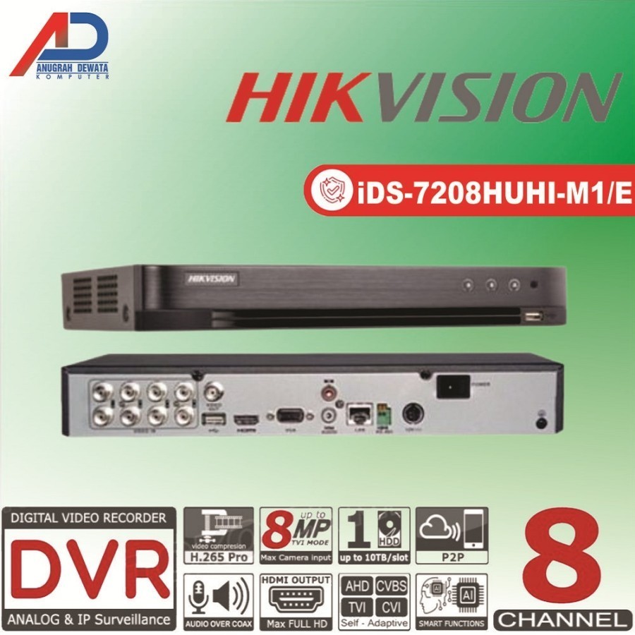 Jual DVR HIKVISION 8 CHANNEL iDS-7208HUHI-M1/T UP TO 8MP | Shopee Indonesia