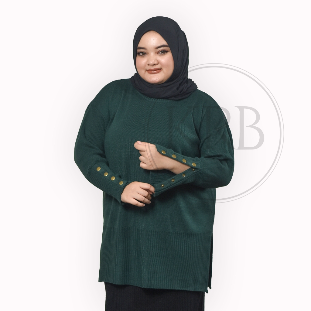 Jual KRB Blouse Jumbo Inara Kancing Aktif Outer Sweater Rajut Atasan Wanita Basic Hitam Big Size ...