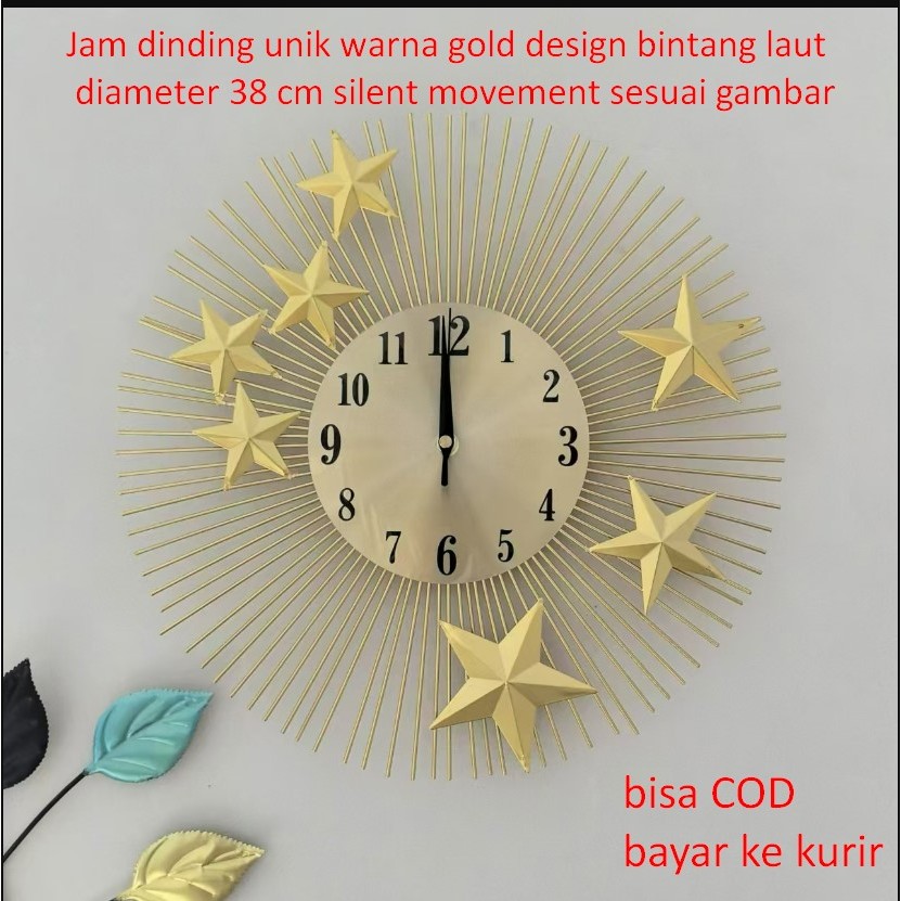 Jual Jam dinding unik warna gold design bintang laut diameter 38 cm ...