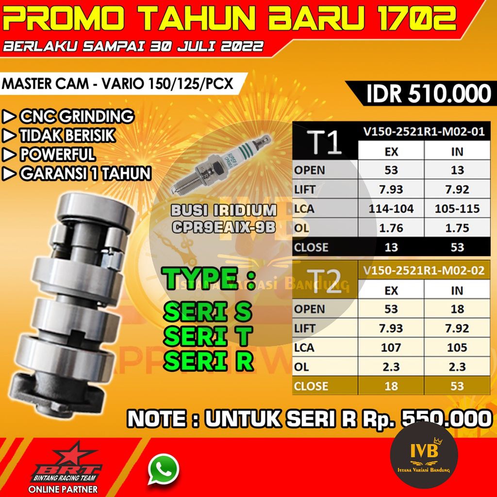 Jual Master Cam BRT Noken as Vario 125 150 PCX 150 ADV 150 ADS S13 T1 T2 (Original) | Shopee ...