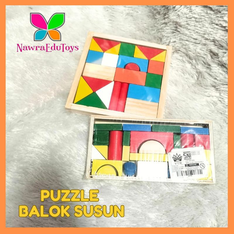 Jual Mainan edukasi BALOK KAYU SUSUN wooden building block puzzle ...
