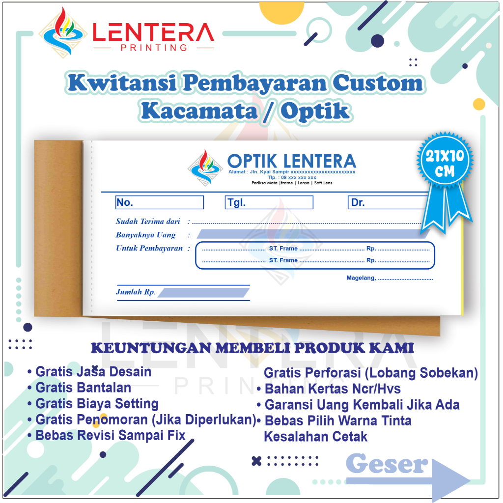 Jual Kwitansi Optik Custom / Nota / Surat Pesanan 21x10cm | Shopee ...