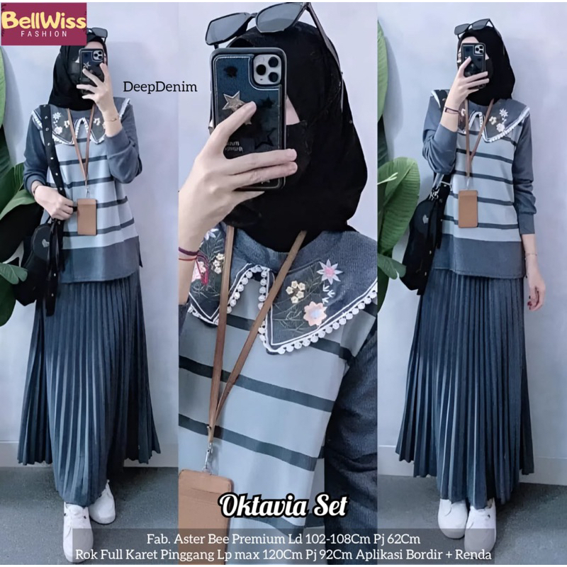 Jual oktavia setelan rok plisket viral plisketa one set rok plisket ...