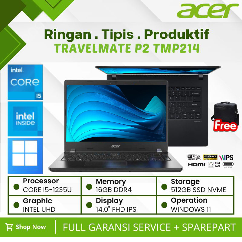 Jual ACER TRAVELMATE P214 - Core i5-1235U, 16GB, 512GB SSD, Intel UHD, 14.0 FHD IPS, Backlit ...