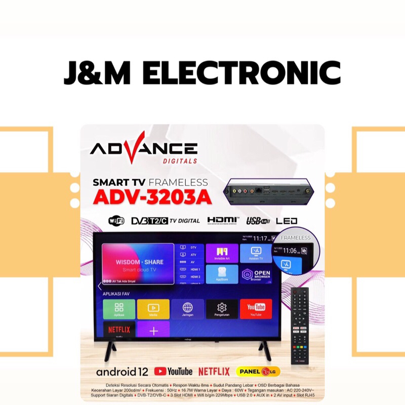Jual advance led 32 inch HD smart tv android 12 framless design ADV-3203A | Shopee Indonesia
