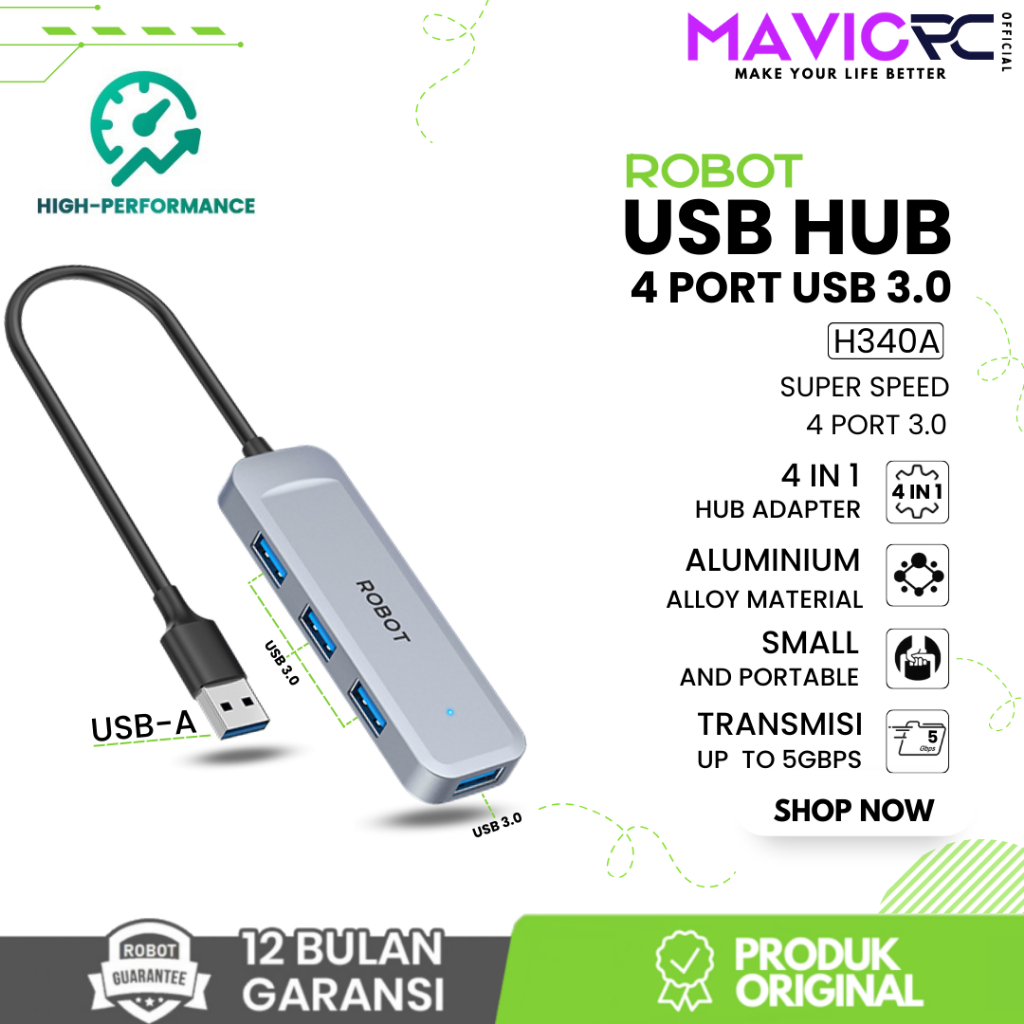 Jual ROBOT H340A USB HUB 4 port USB 3.0 High Speed 5Gbps High ...
